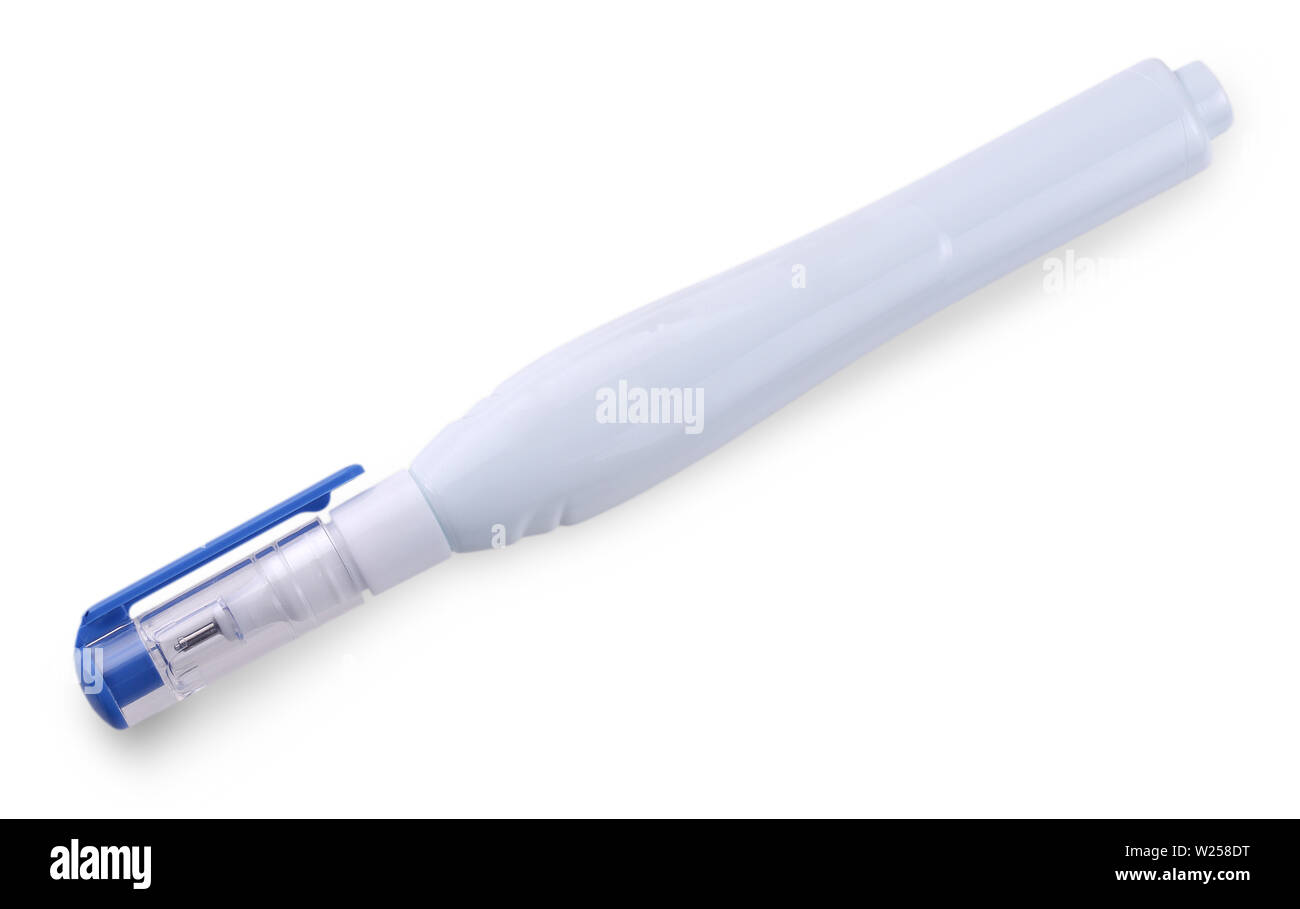 Blue pen corrector on a white background Stock Photo - Alamy