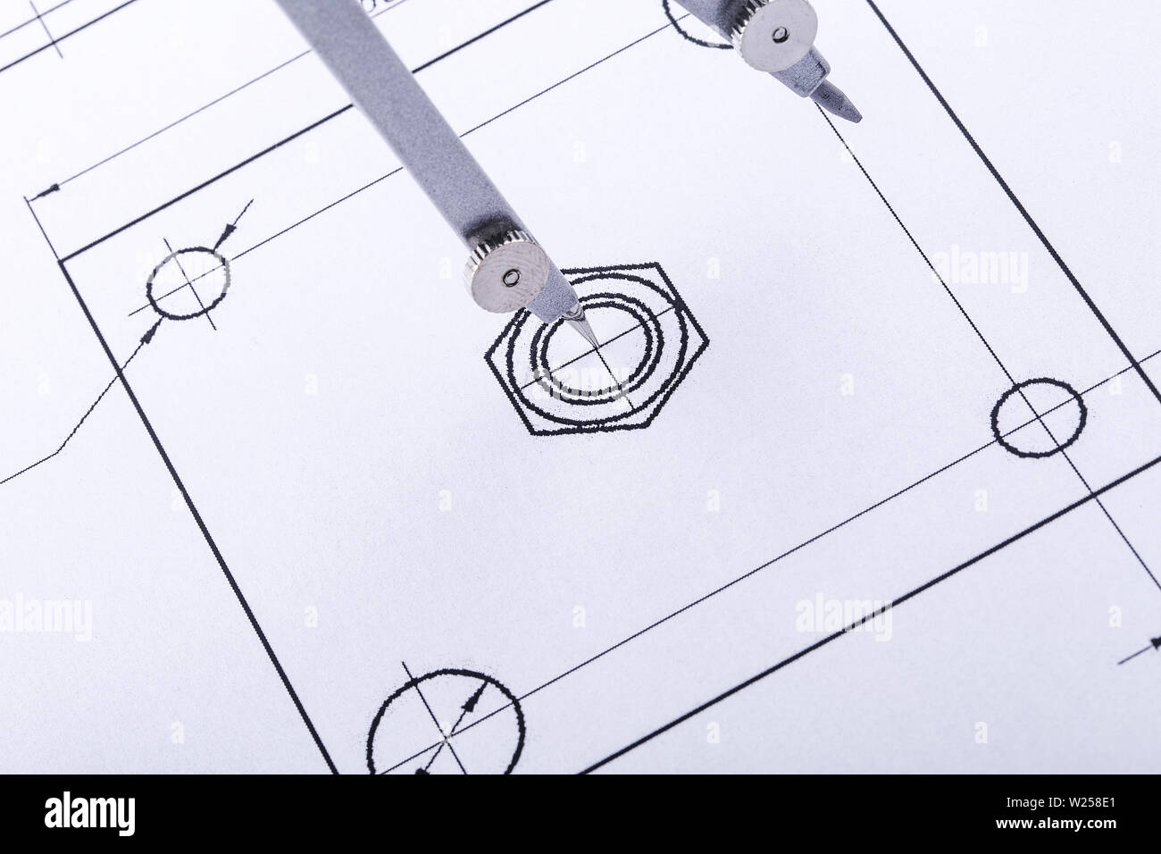 Compasses in the drawings. Design and working drawings with compasses ...
