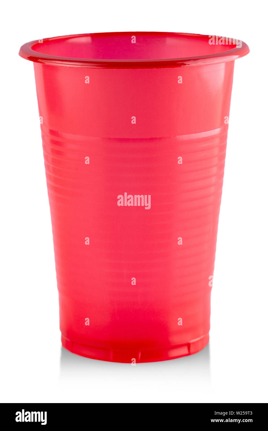 Red Plastic cup isolated on white background Stock Photo - Alamy