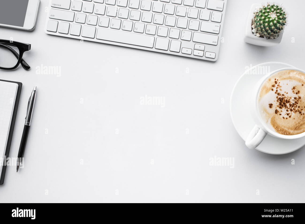 Business table top with mock up Office supplies on white background ...