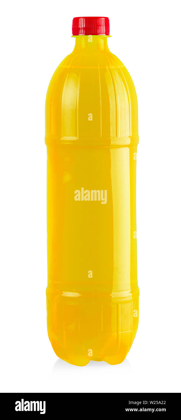 Yellow plastic bottle with red cap isolated on white background Stock ...