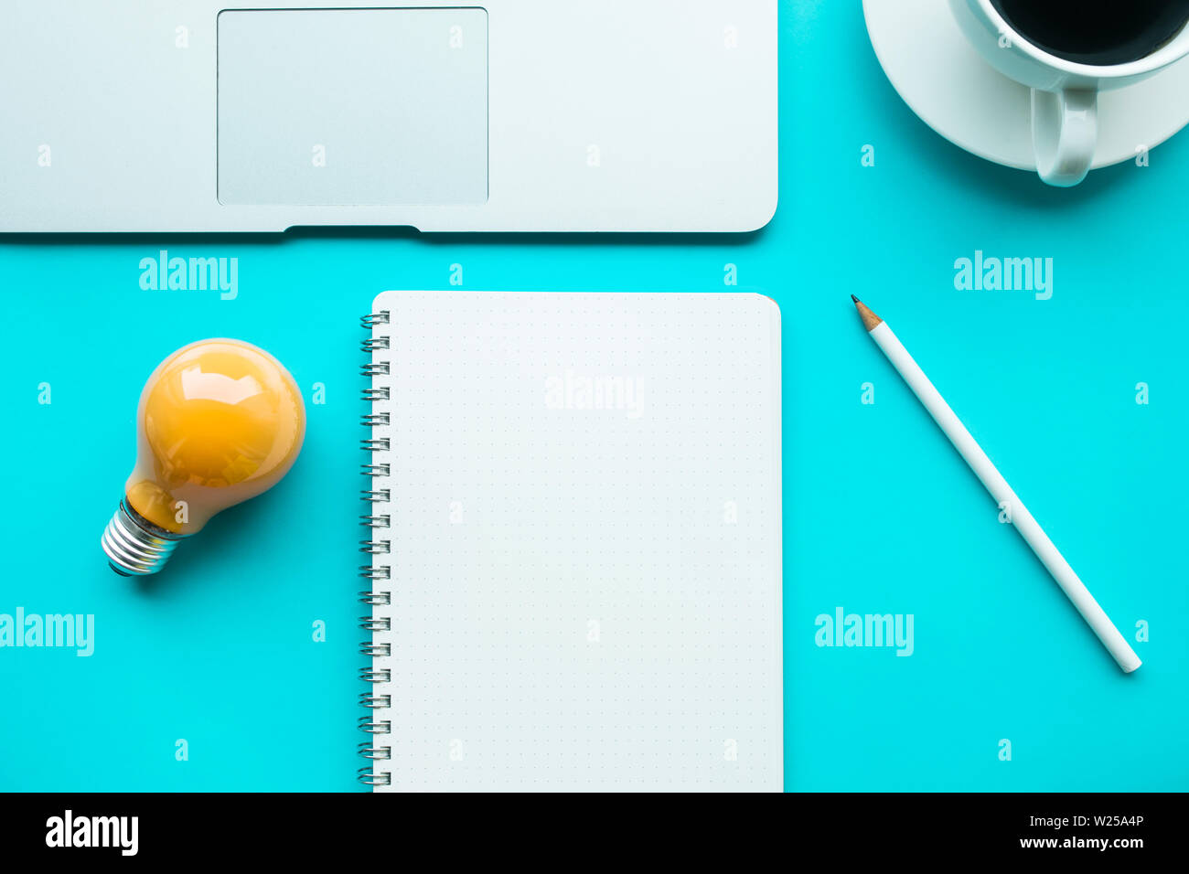 Idea creativity concepts with light bulb,notepad and computer laptop on ...