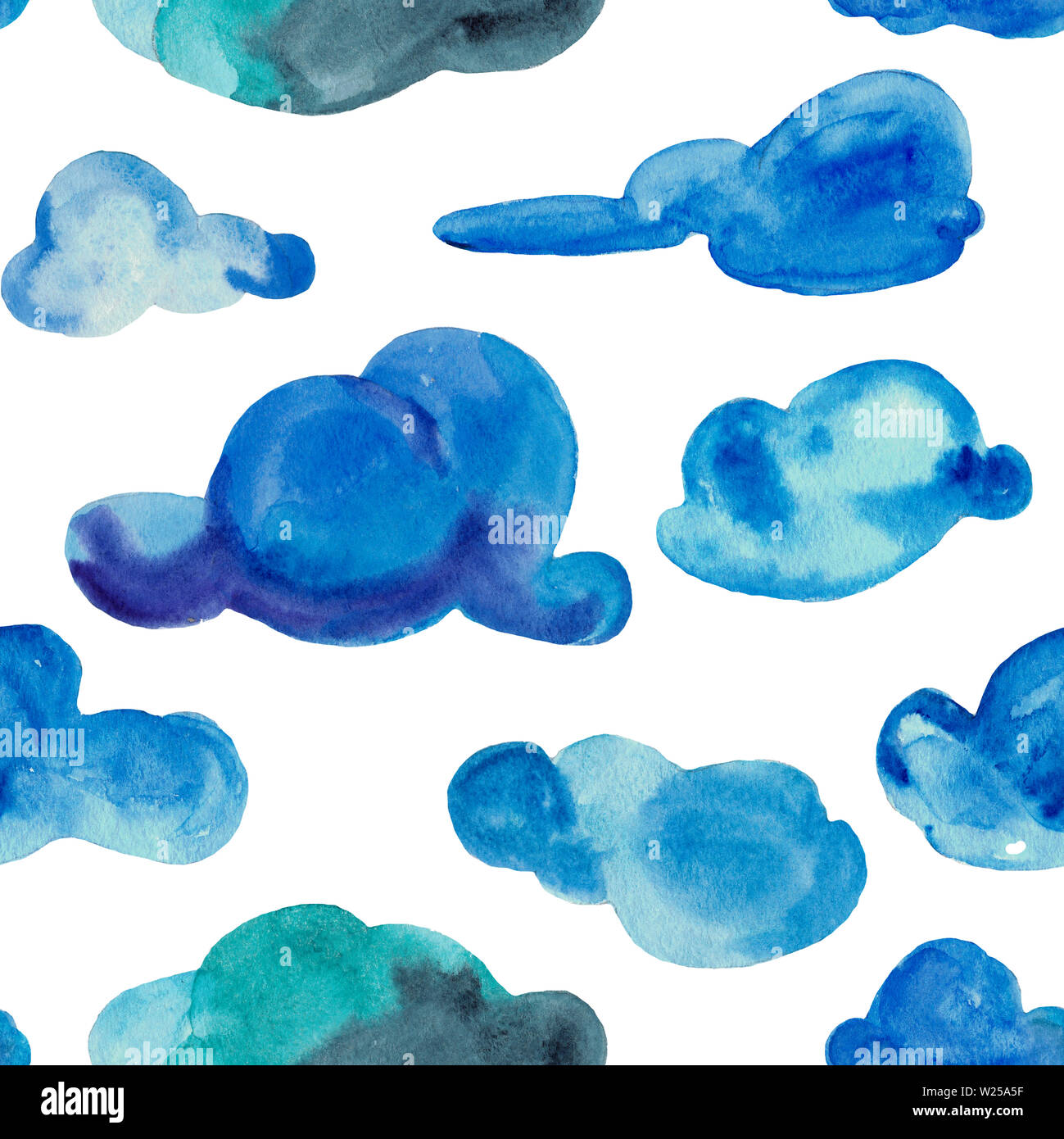 Watercolor hand drawn gentle clouds in seamless tile for kids wallpaper ...