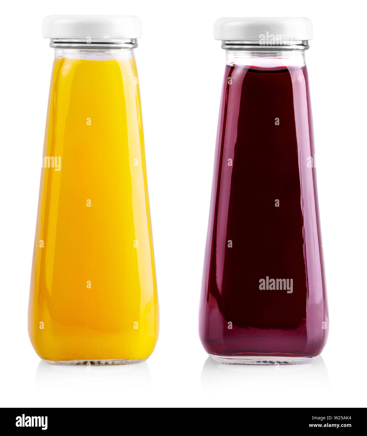 Small bottles of juice isolated on white background Stock Photo - Alamy