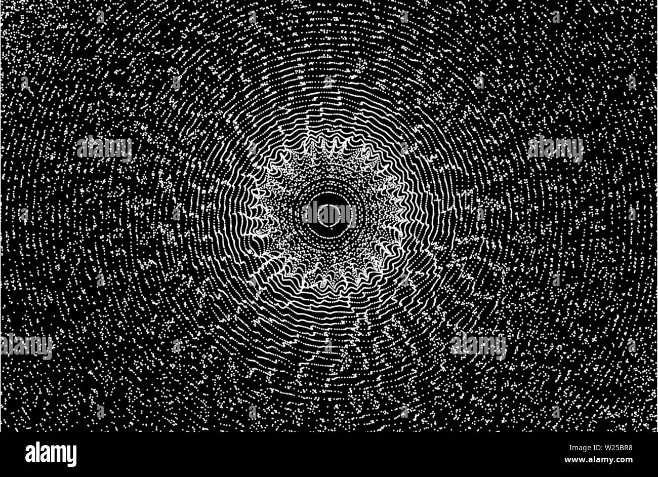 Abstract circular background with dynamic dots. Radial structure for science or technology ...