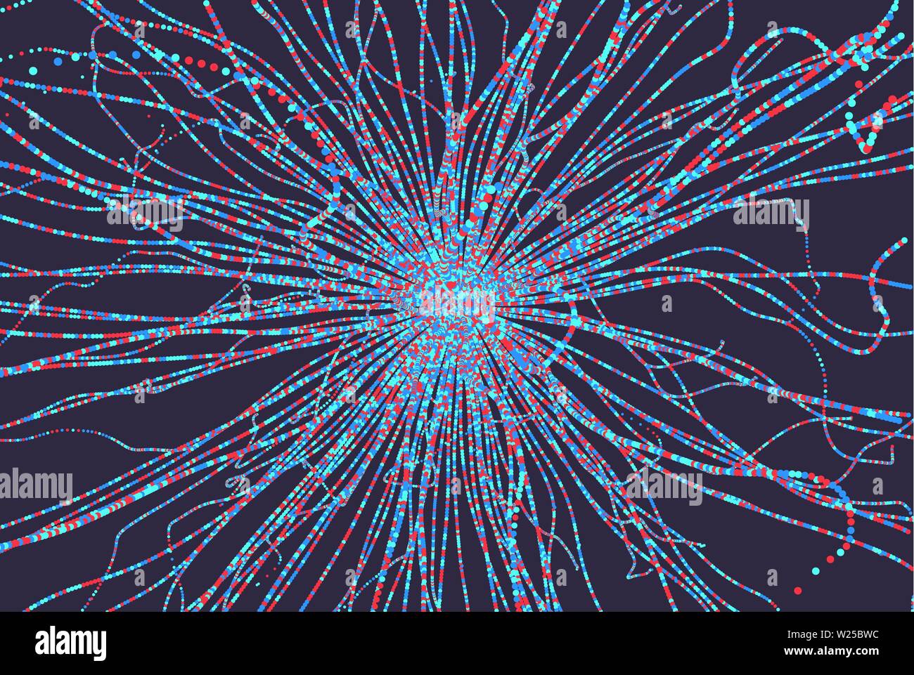 Abstract science or technology background. Array with dynamic particles ...
