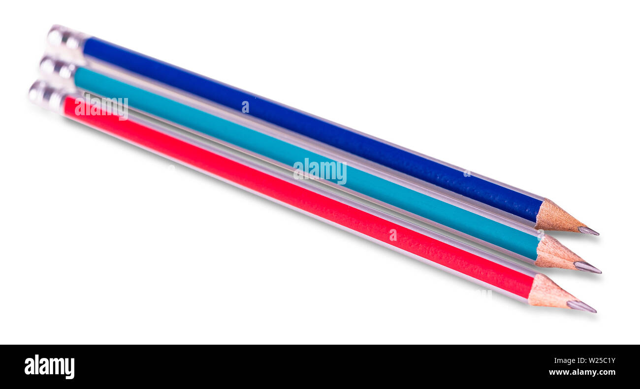 Three penciles with eraser isolated on white background Stock Photo - Alamy