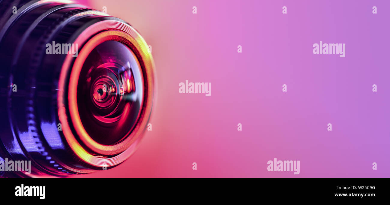 Side view of the camera with red-purple backlight. Horizontal ...