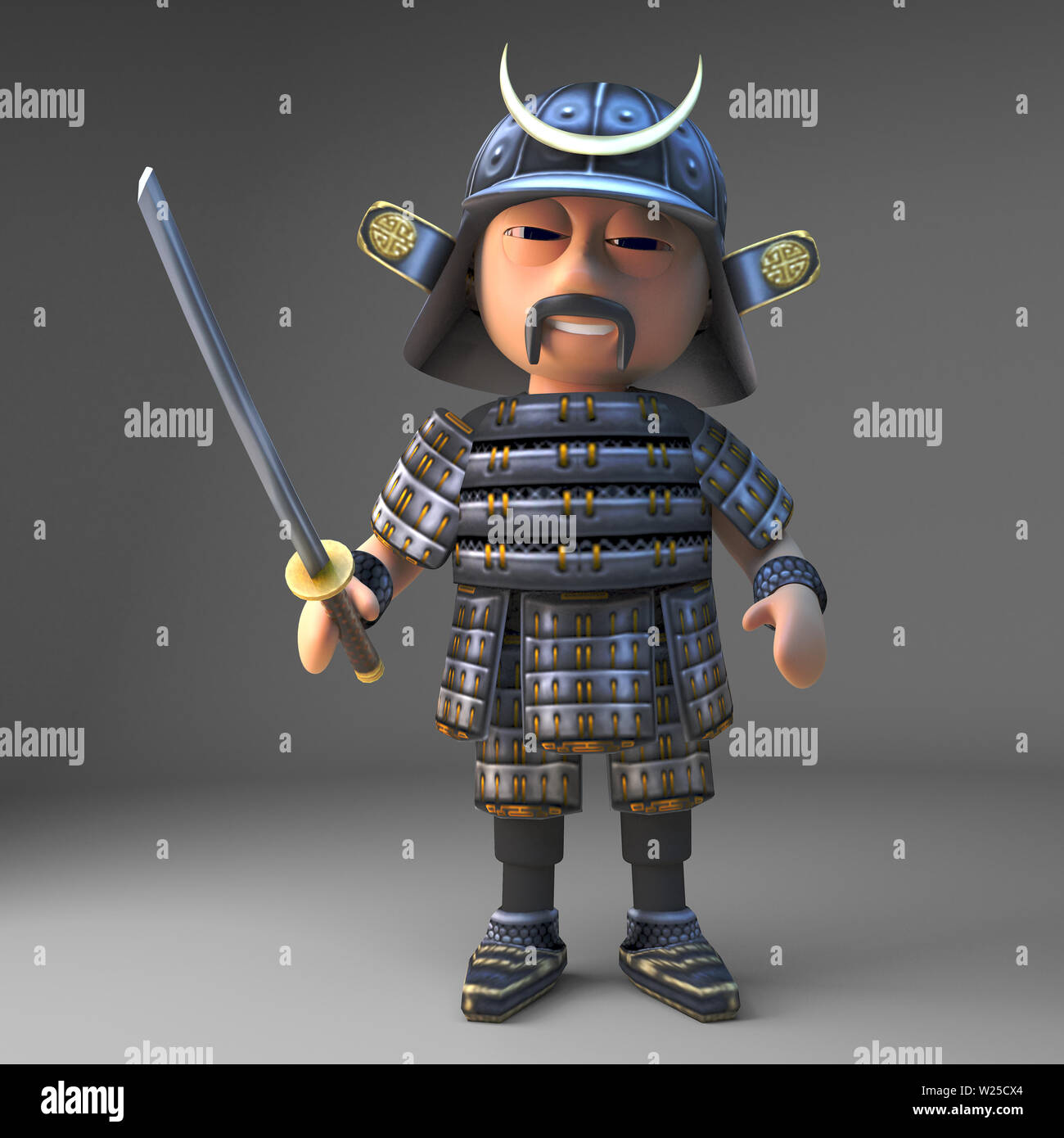 Master swords Japanese Samurai warrior with katana drawn, 3d ...