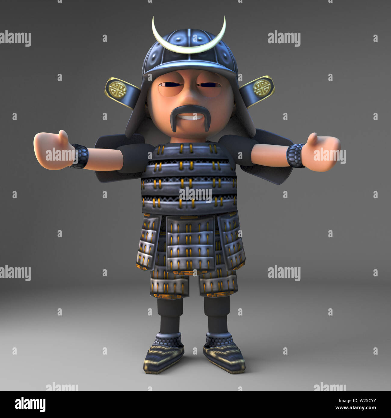 Noble Japanese samurai warrior with arms outstreched for hug, 3d ...