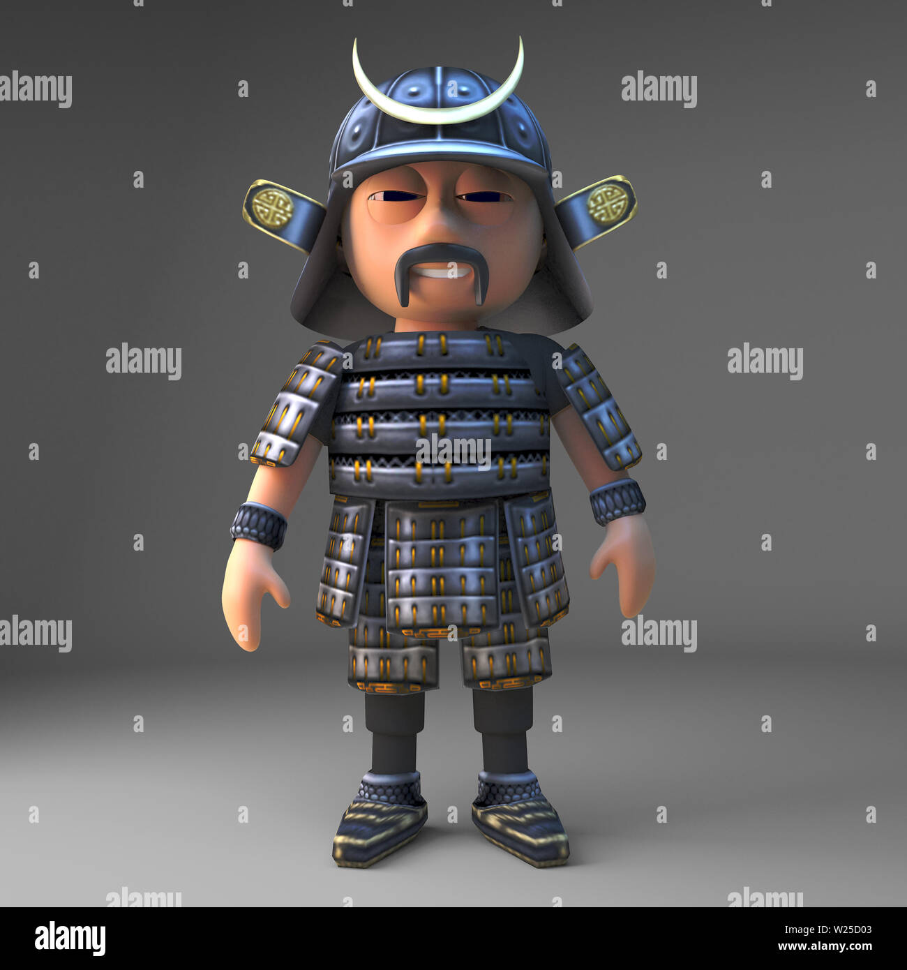 Honourable oriental samurai warrior stands in a noble way, 3d ...