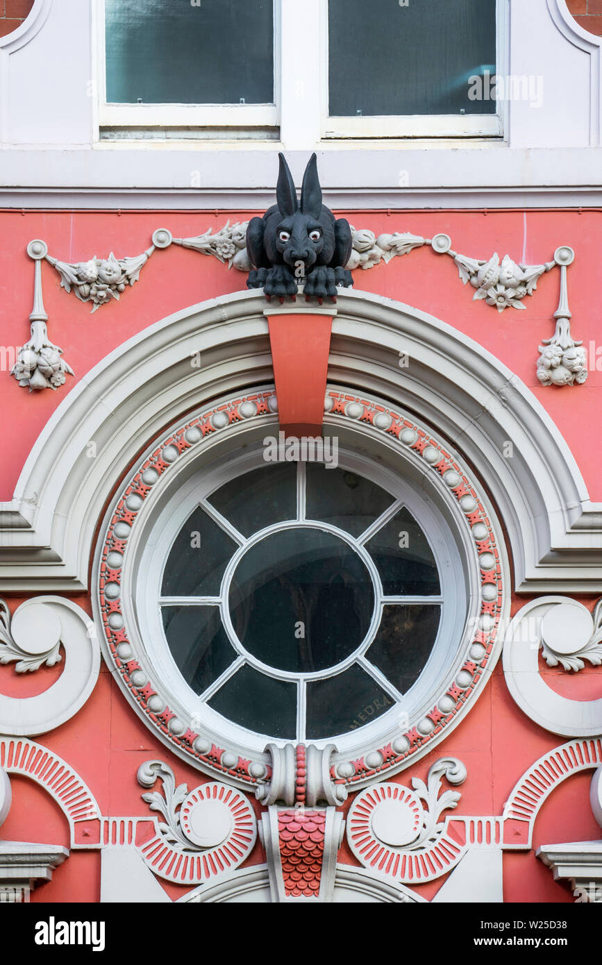 The 'Vampire Rabbit', a grotesque over the rear door of the historic ...