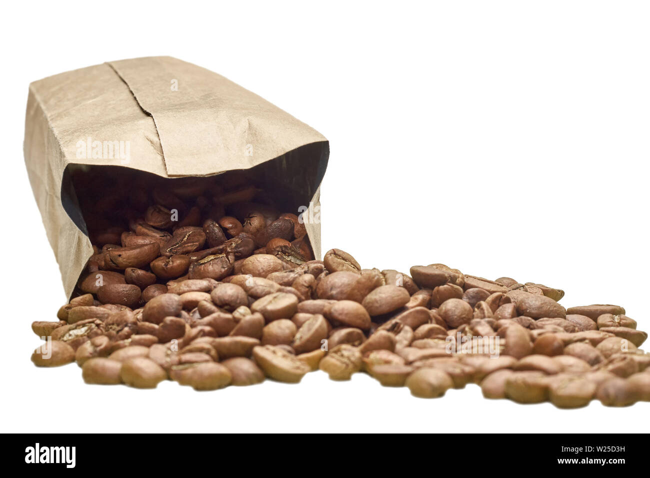 Coffee beans from a paper bag on a white background Stock Photo - Alamy