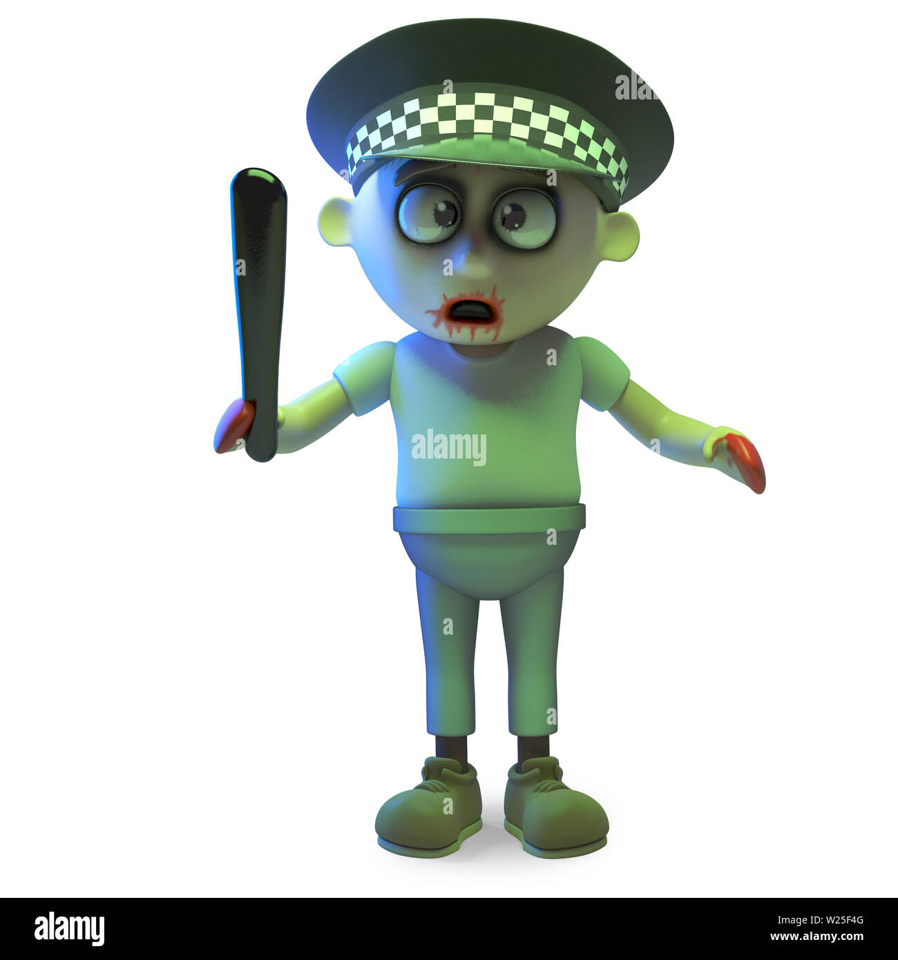 Strange undead zombie monster dresses as a policeman, 3d illustration ...