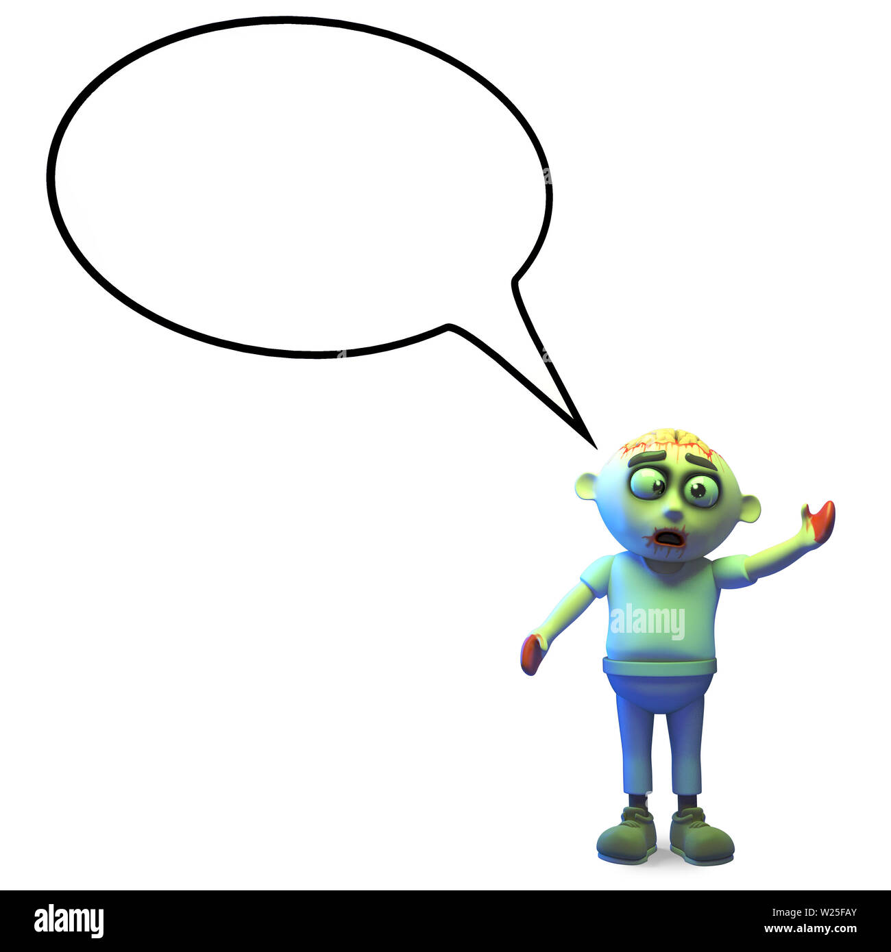 Spooky zombie monster with blank speech bubble, 3d illustration render ...