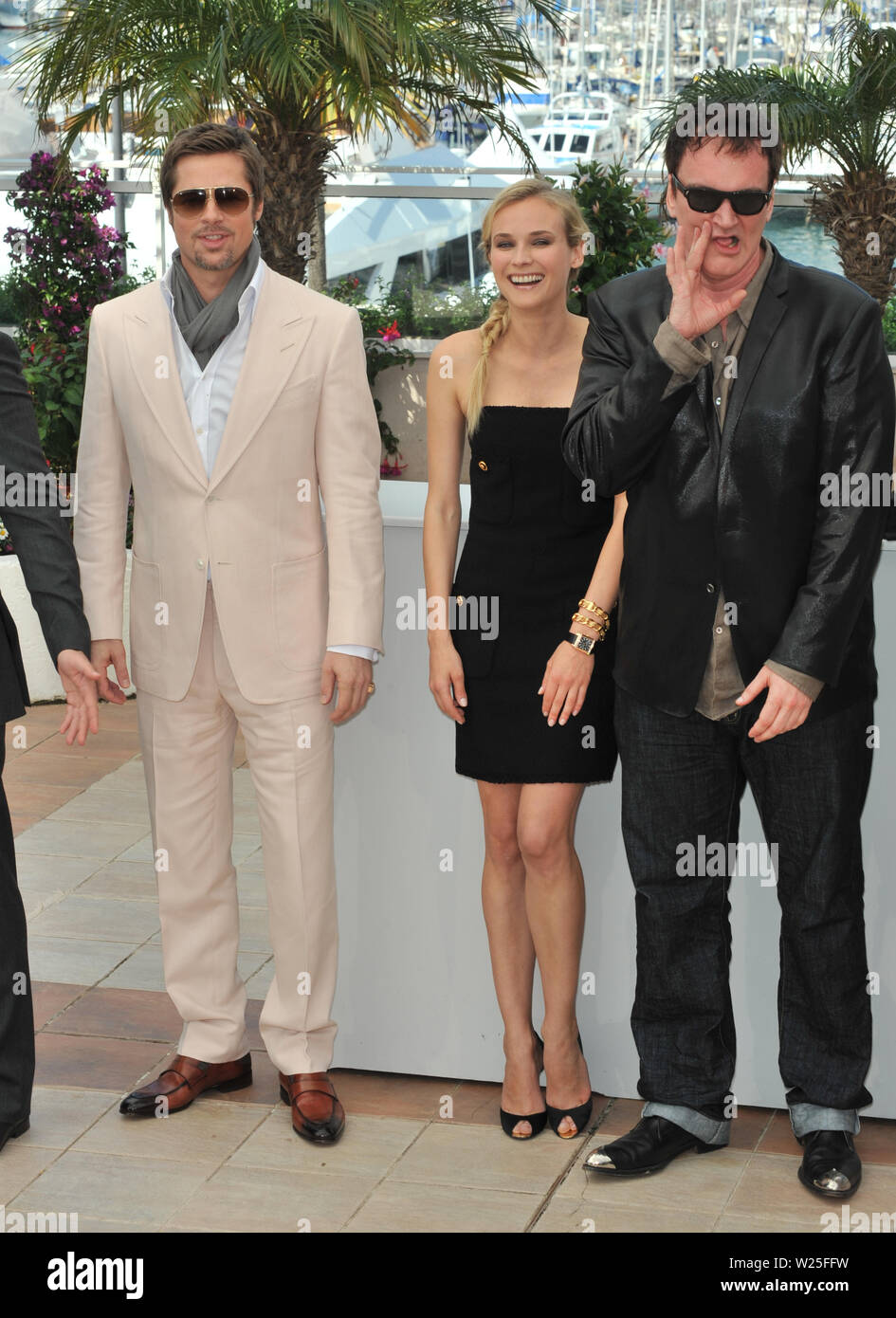 CANNES, FRANCE. May 20, 2009: Brad Pitt (left), Diane Kruger & Quentin Tarantino at the ...
