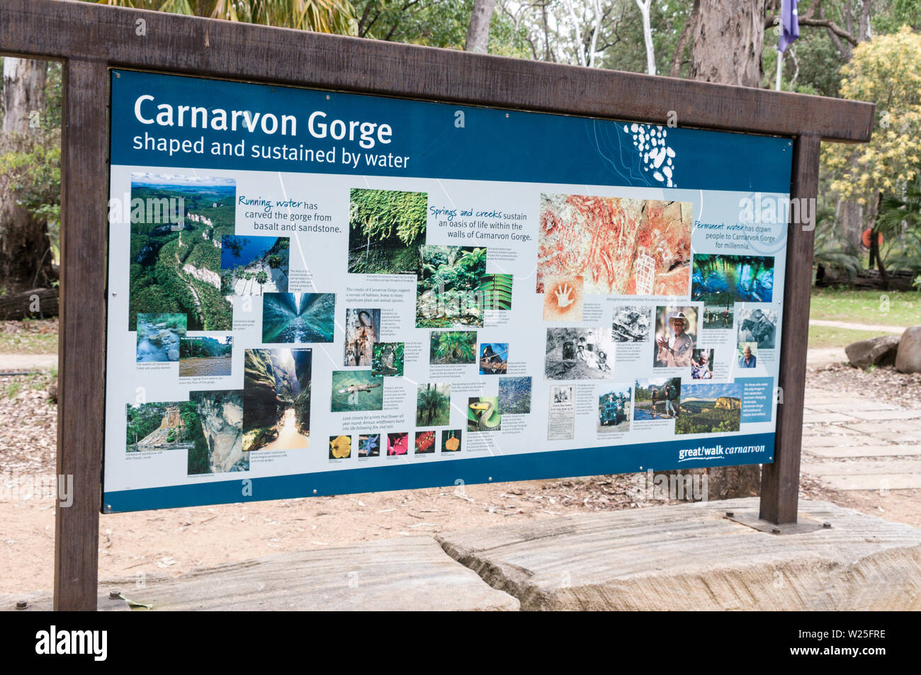 A Visitors information board at the Carnarvon Gorge National Park ...