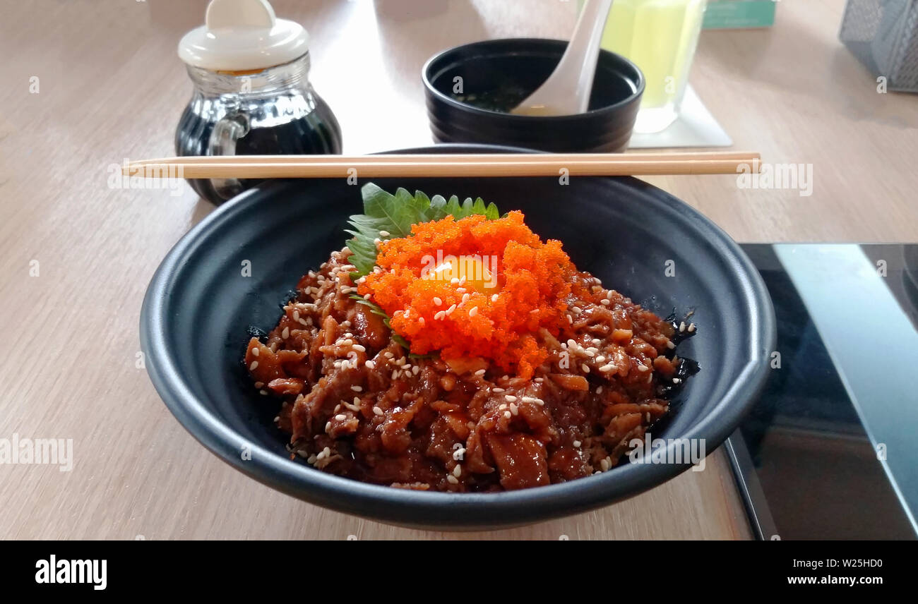 traditional pork with vegetable, salmon don Stock Photo - Alamy