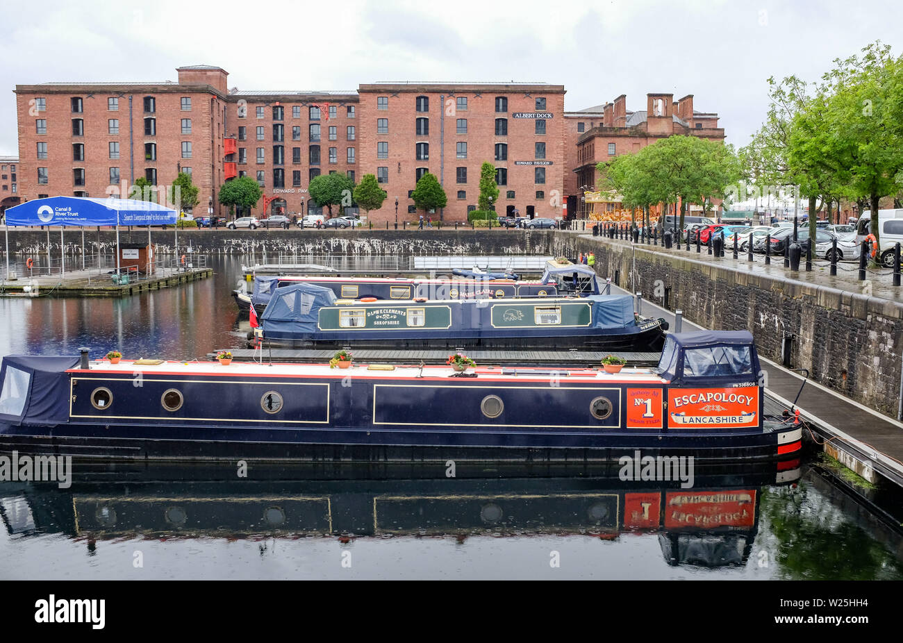 Liverpool Merseyside UK - Houseboats and longboats in the Albert Docks ...