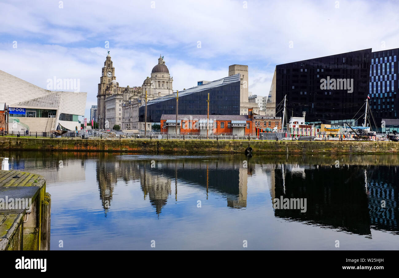 Liverpool Merseyside UK - Albert Docks area with The Liver Building ...