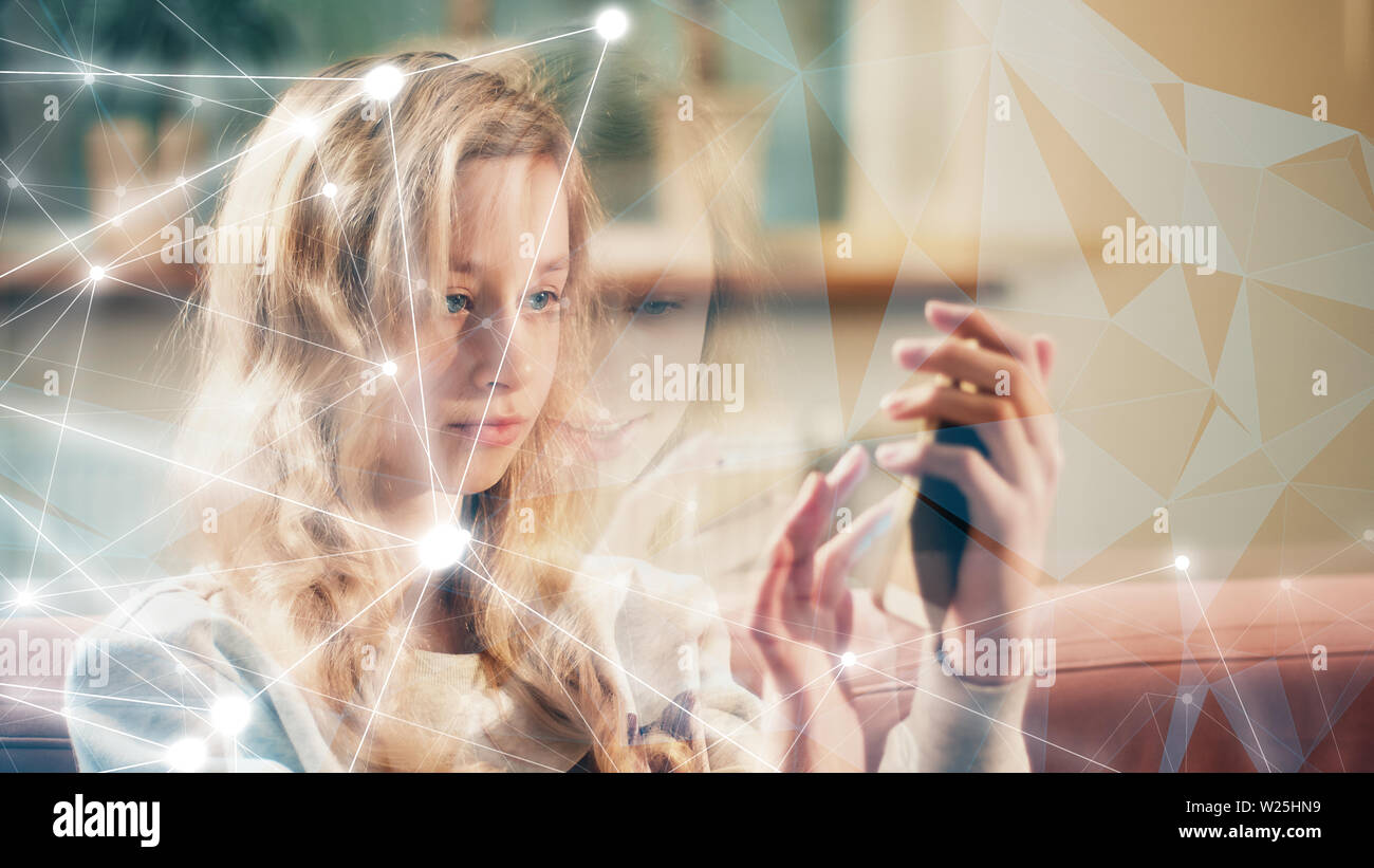 Human face scan. Abstract digital facial authentication, young girl ...