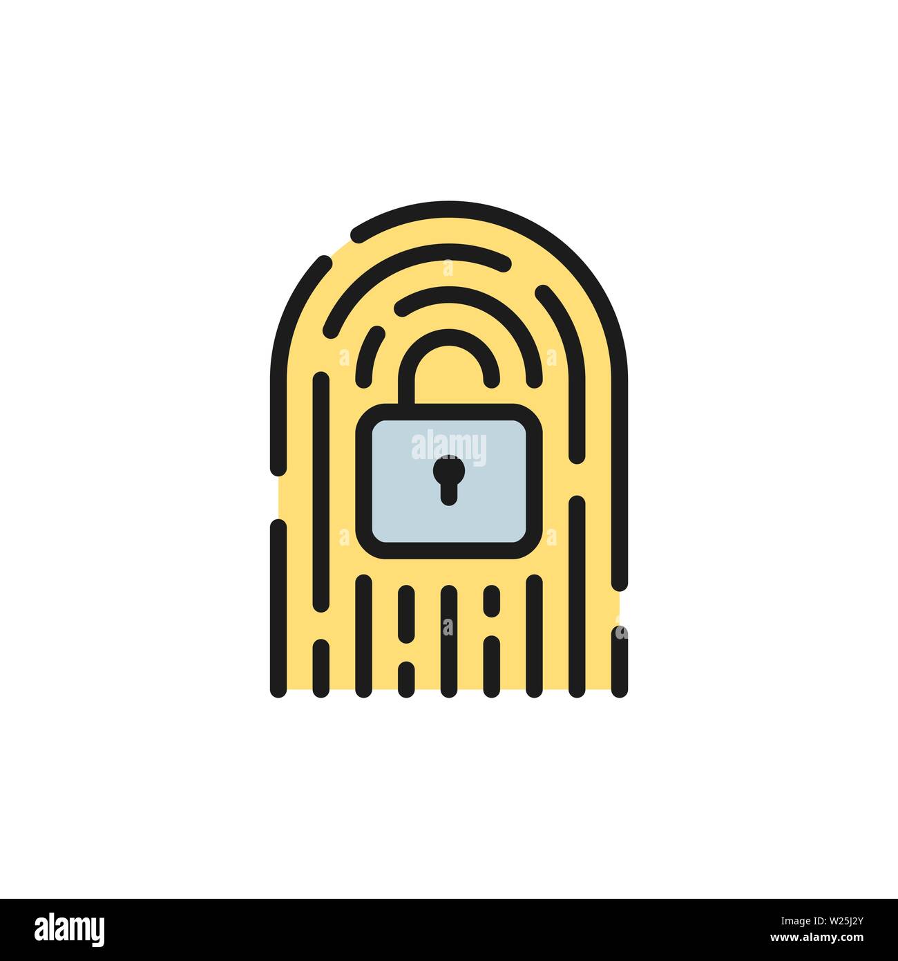 Fingerprint with lock, cryptocurrency, digital key flat color icon ...