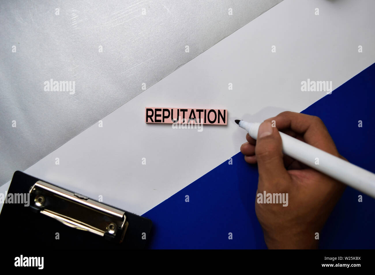 Reputation text on sticky notes with color office desk concept Stock ...