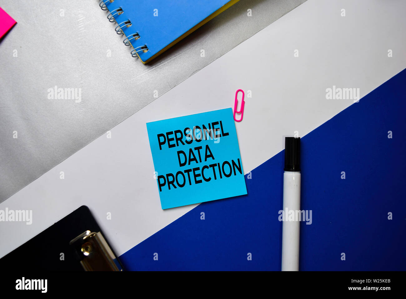 Personel Data Protection text on sticky notes with color office desk ...