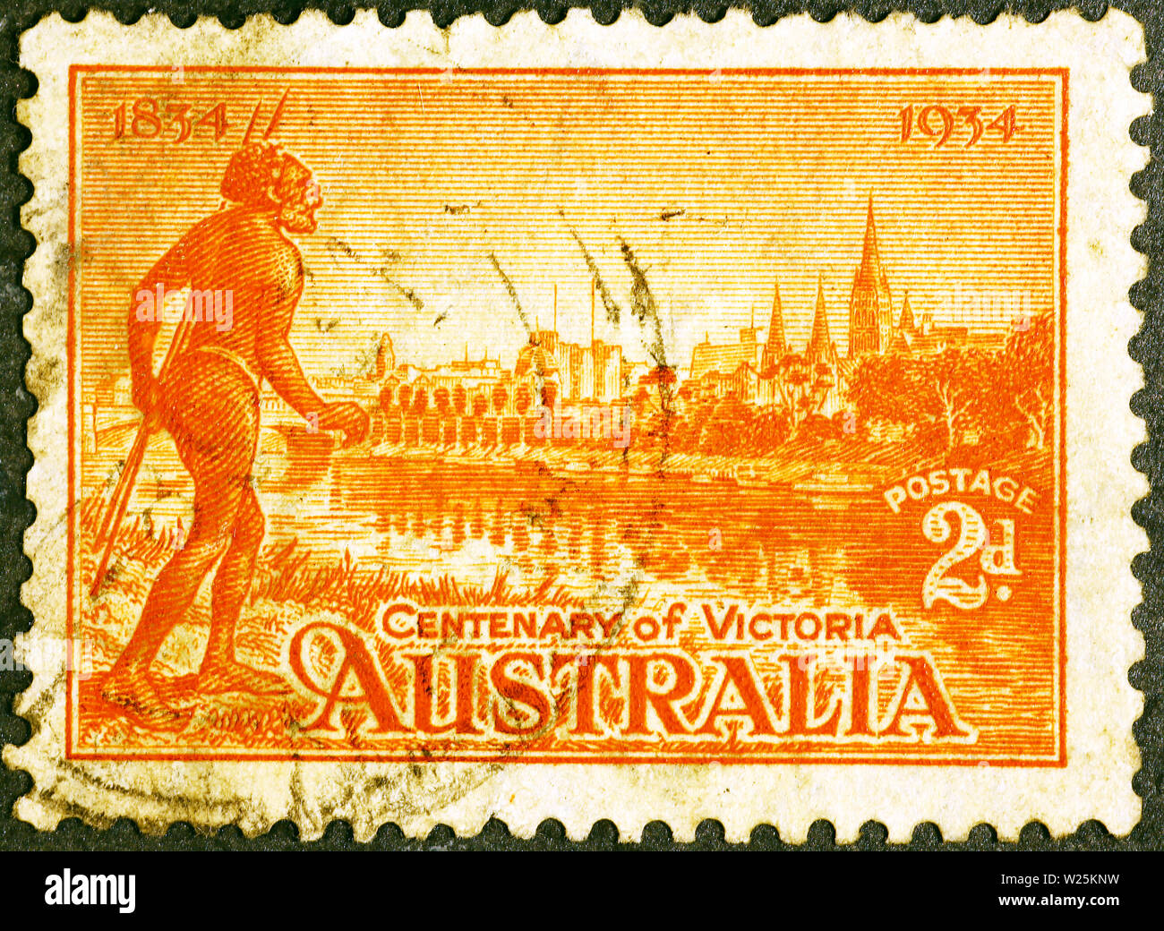 Australian aborigine and Victoria on ancient postage stamp Stock Photo ...