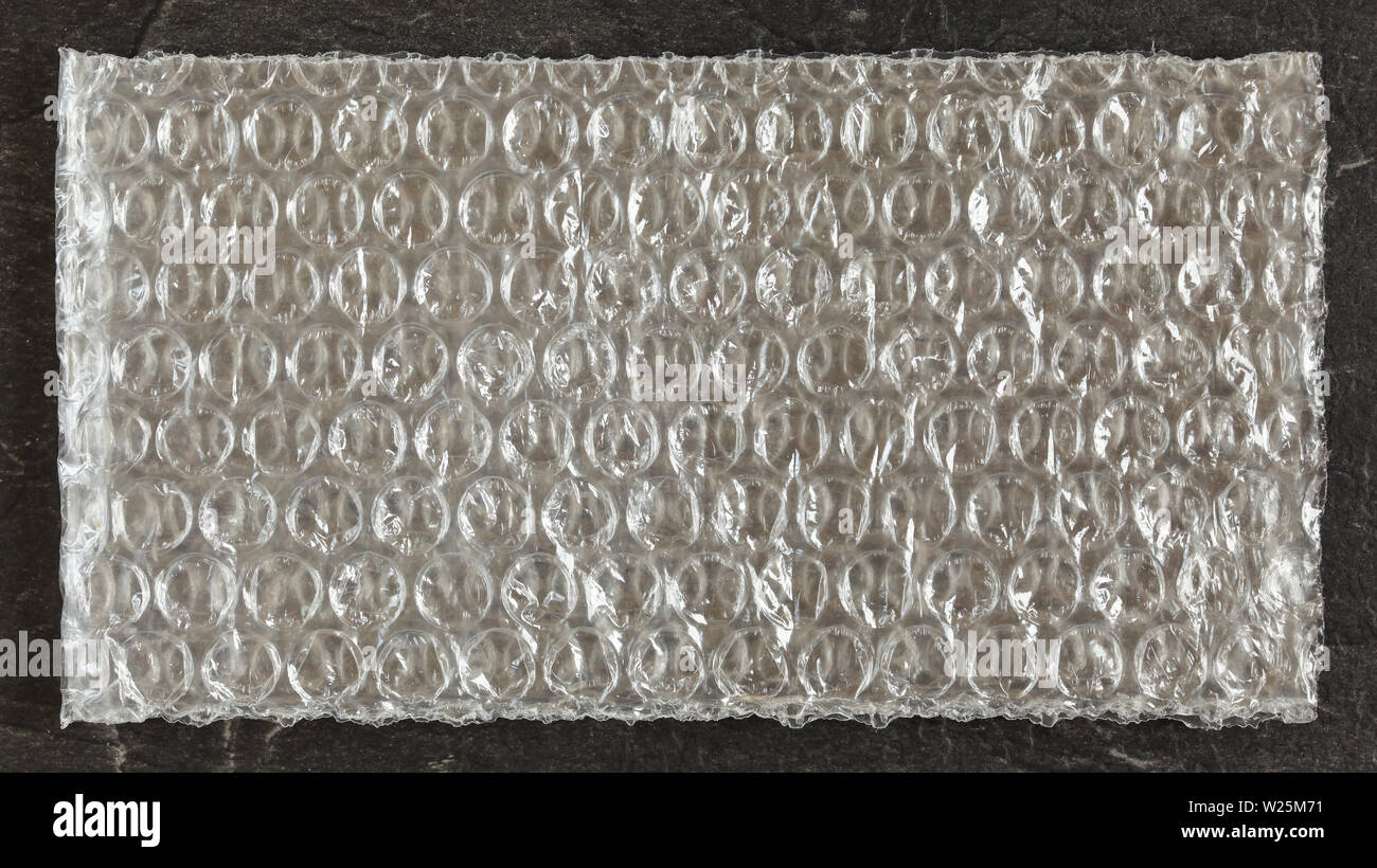 Top down detailed view, small rectangular plastic bubble warp foil bag ...