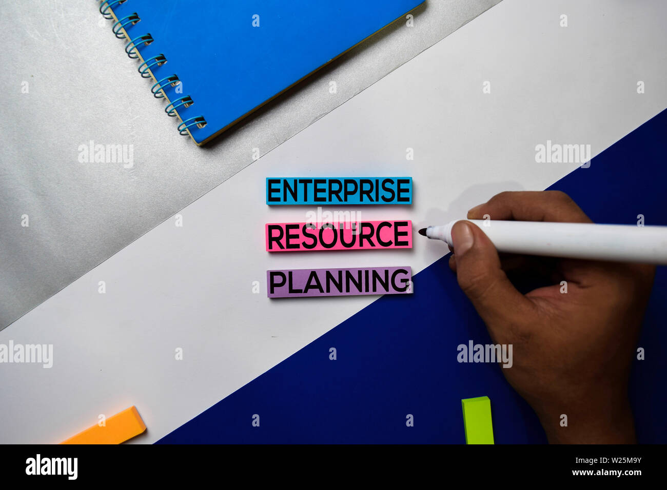 Enterprise Resource Planning (ERP) text on sticky notes with color ...