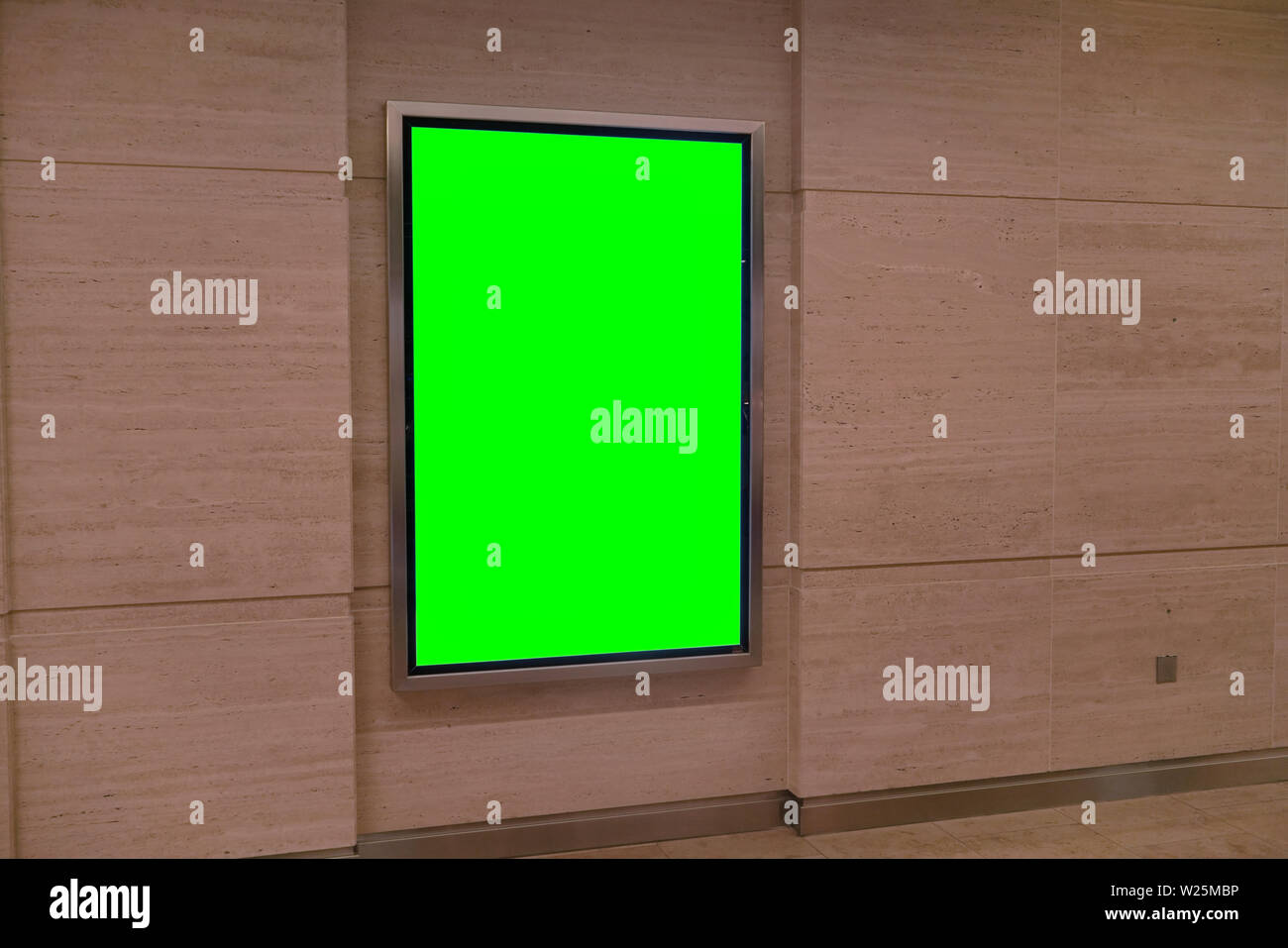 Wall with light display ad board - green color advertisement mock up ...