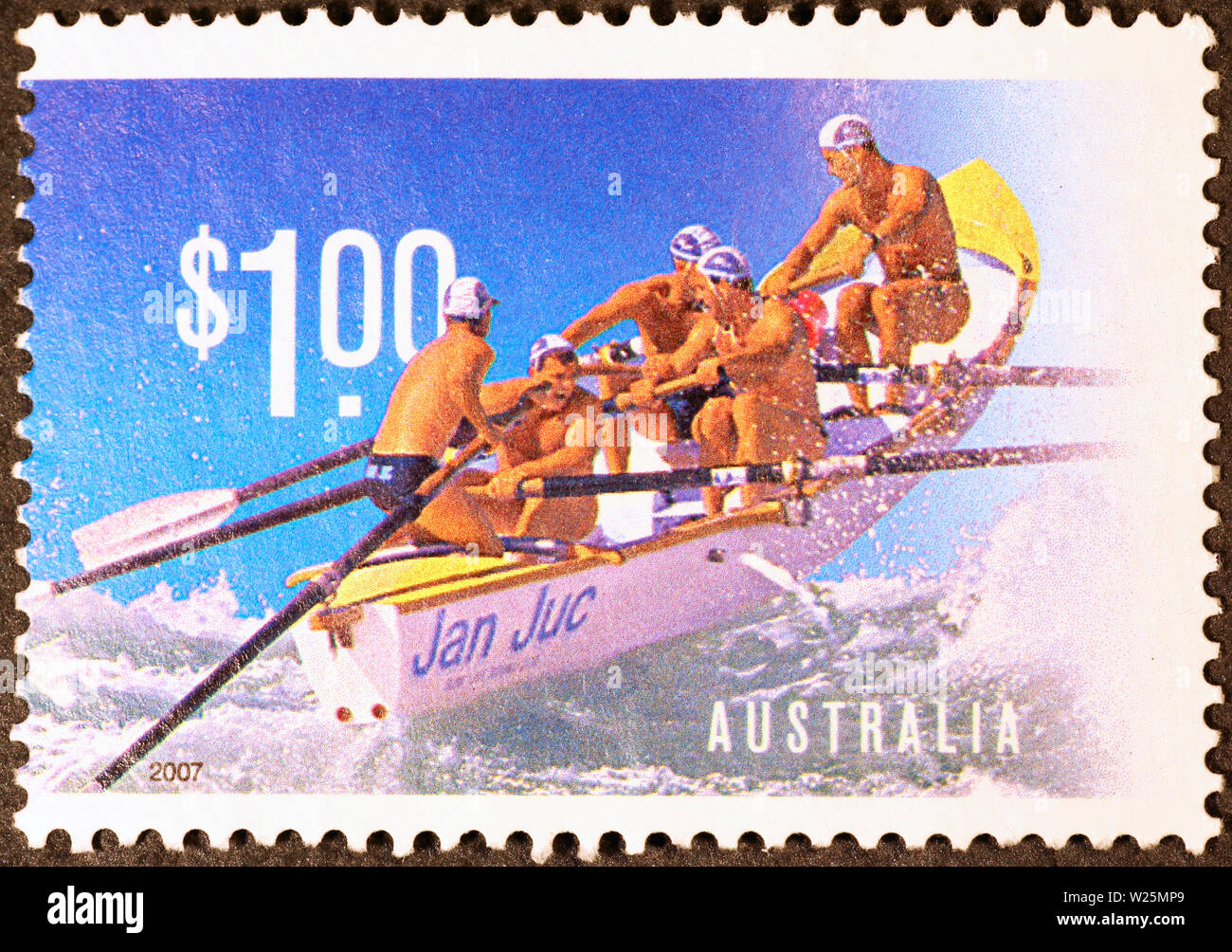 Life savers on rowing boat in australian postage stamp Stock Photo - Alamy