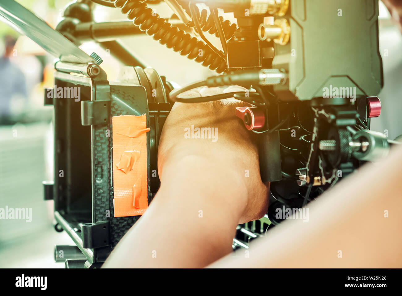 Filming with professional camera background Stock Photo - Alamy