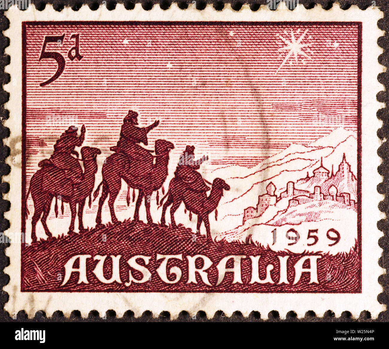 Three wise men travelling on vintage australian postage stamp Stock ...