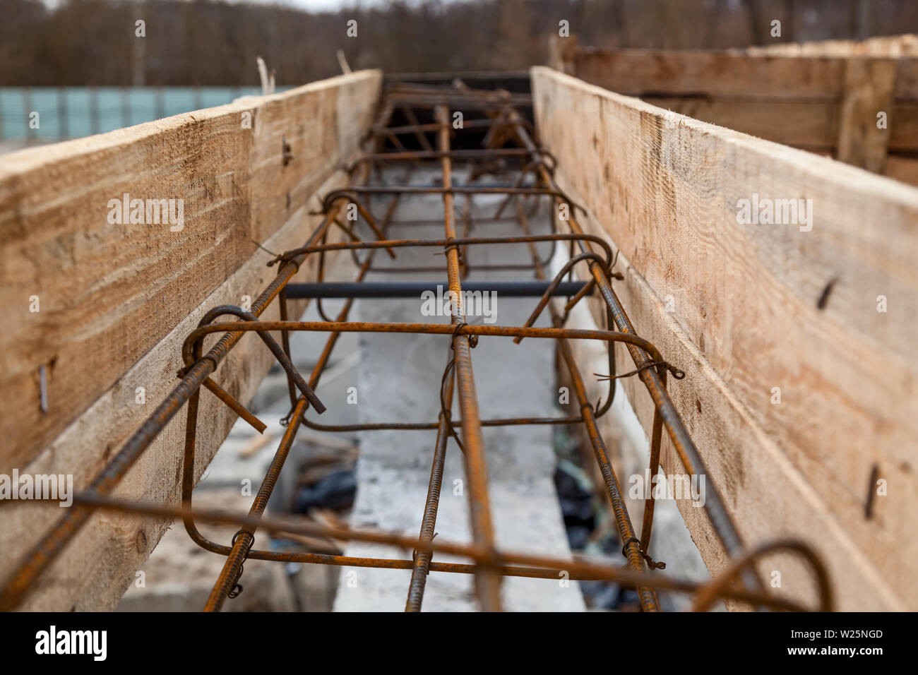 Metal structures for concrete structures. Construction site, tools ...