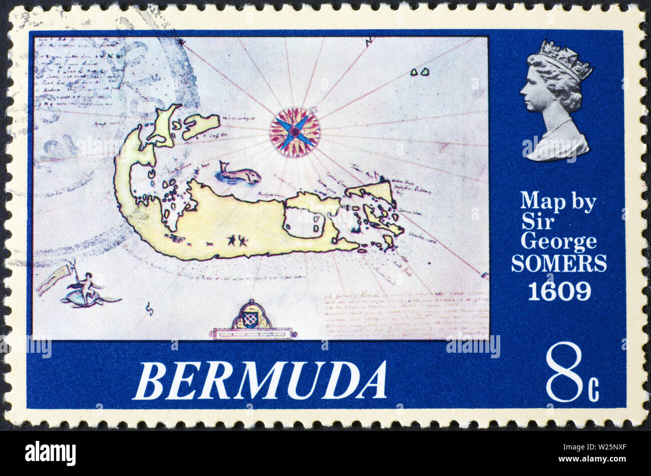 Old map of Bermuda on postage stamp Stock Photo - Alamy