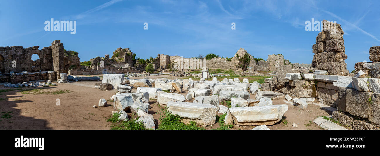 The ruins of the old ancient theater in Side, Turkey archeology ...