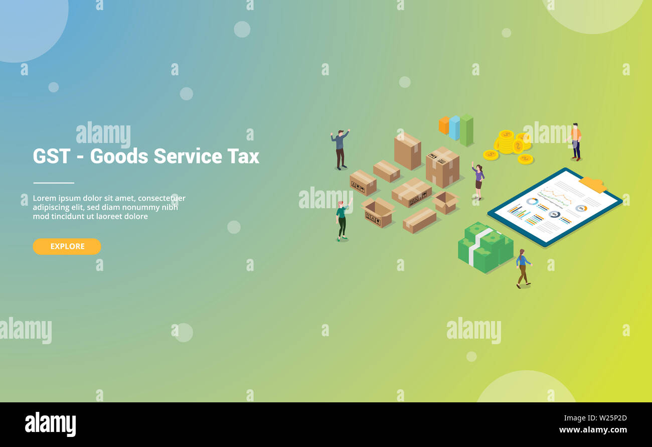 gst goods service tax with big words and people team business with ...
