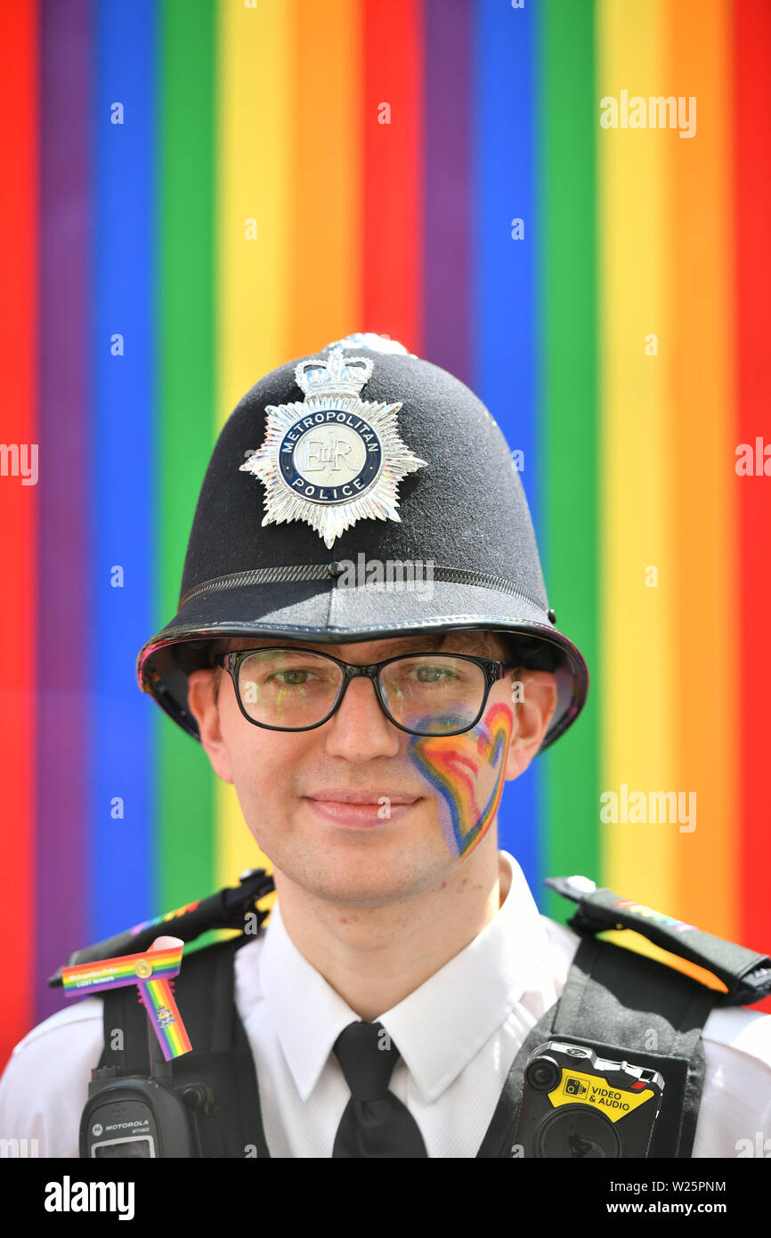 A police officer ahead of the Pride in London Parade in central London ...