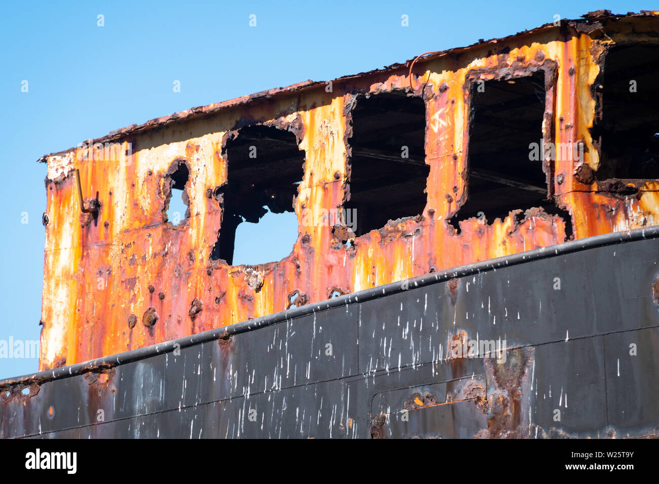 Rusting steel on fishing boat, White Rock, Wairarapa, North Island, New ...