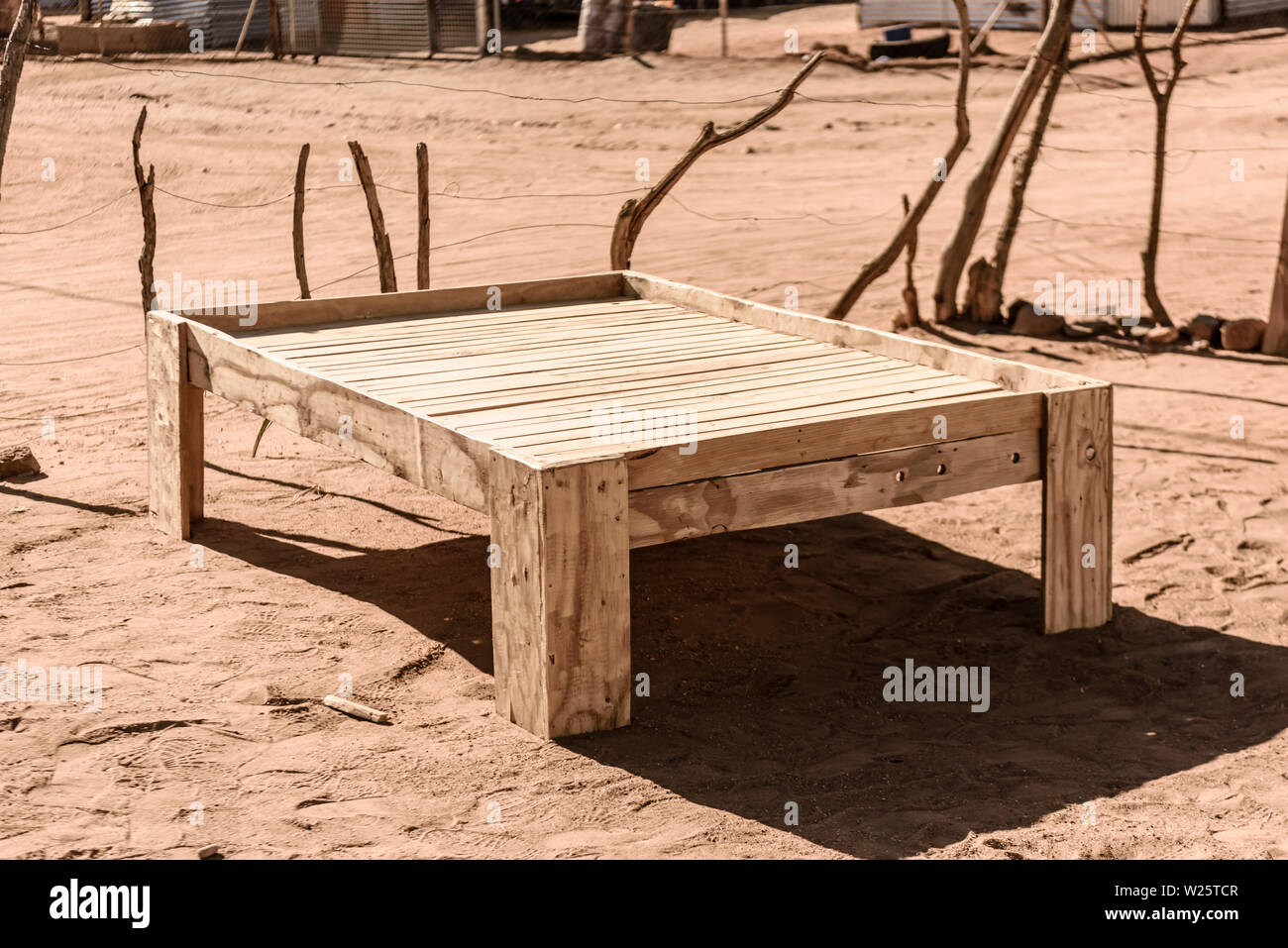 Handmade wooden double bed at a local joinery workshop in a township on ...