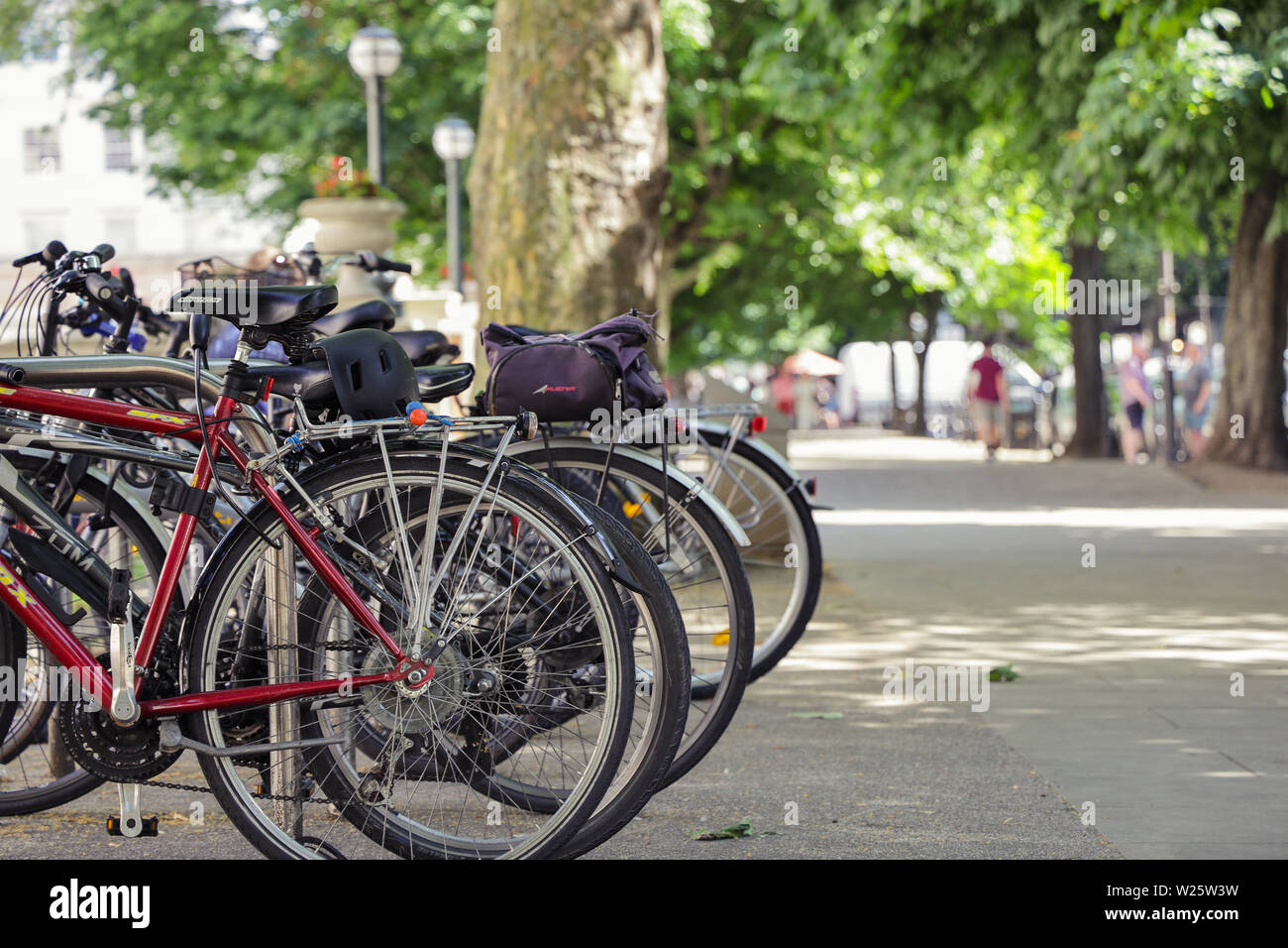 Environmentally friendly sustainable transport - bicycles locked in a ...