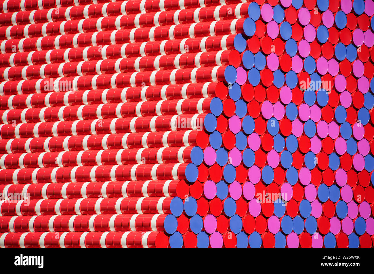 Christo's truncated pyramid of 7,500 coloured barrels is entitled ...