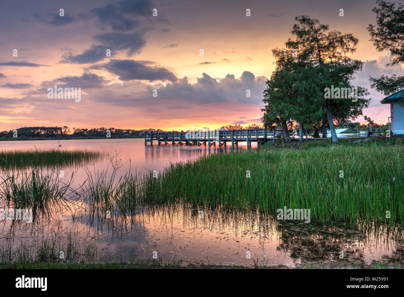 Sunset over Sugden Regional Park in Naples, Florida on Independence day ...