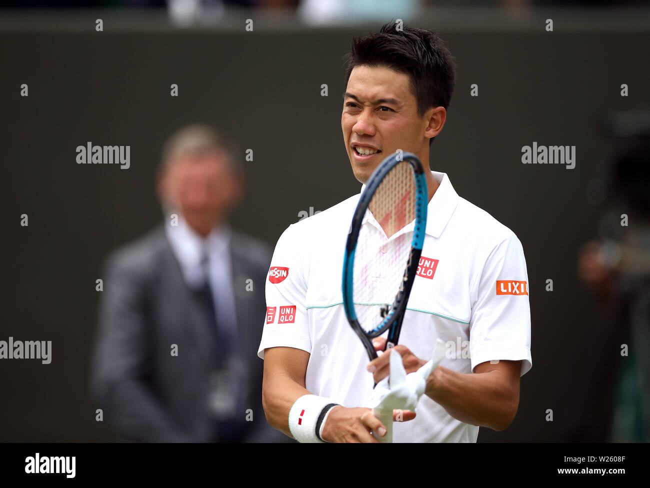 Kei Nishikori celebrates his victory against Steve Johnson (not ...