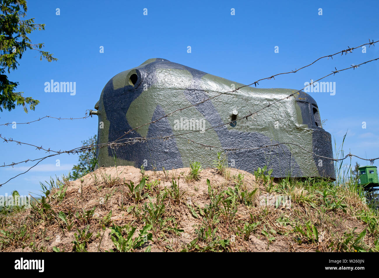 Heavily protected state border with watch towers and pillboxes Stock ...