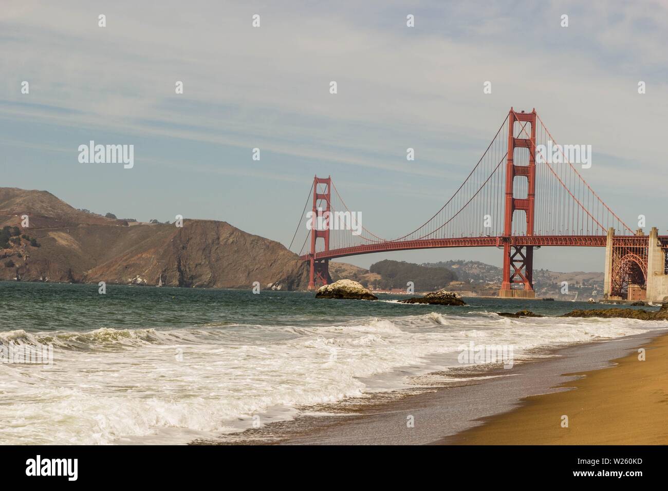 Beautiful view of the Golden Gate bridge shot from Baker Beach in San ...
