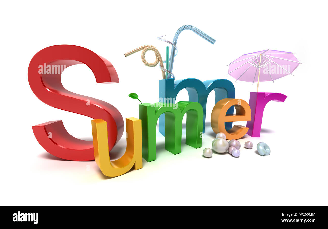 Word summer with colourful letters on white Stock Photo - Alamy