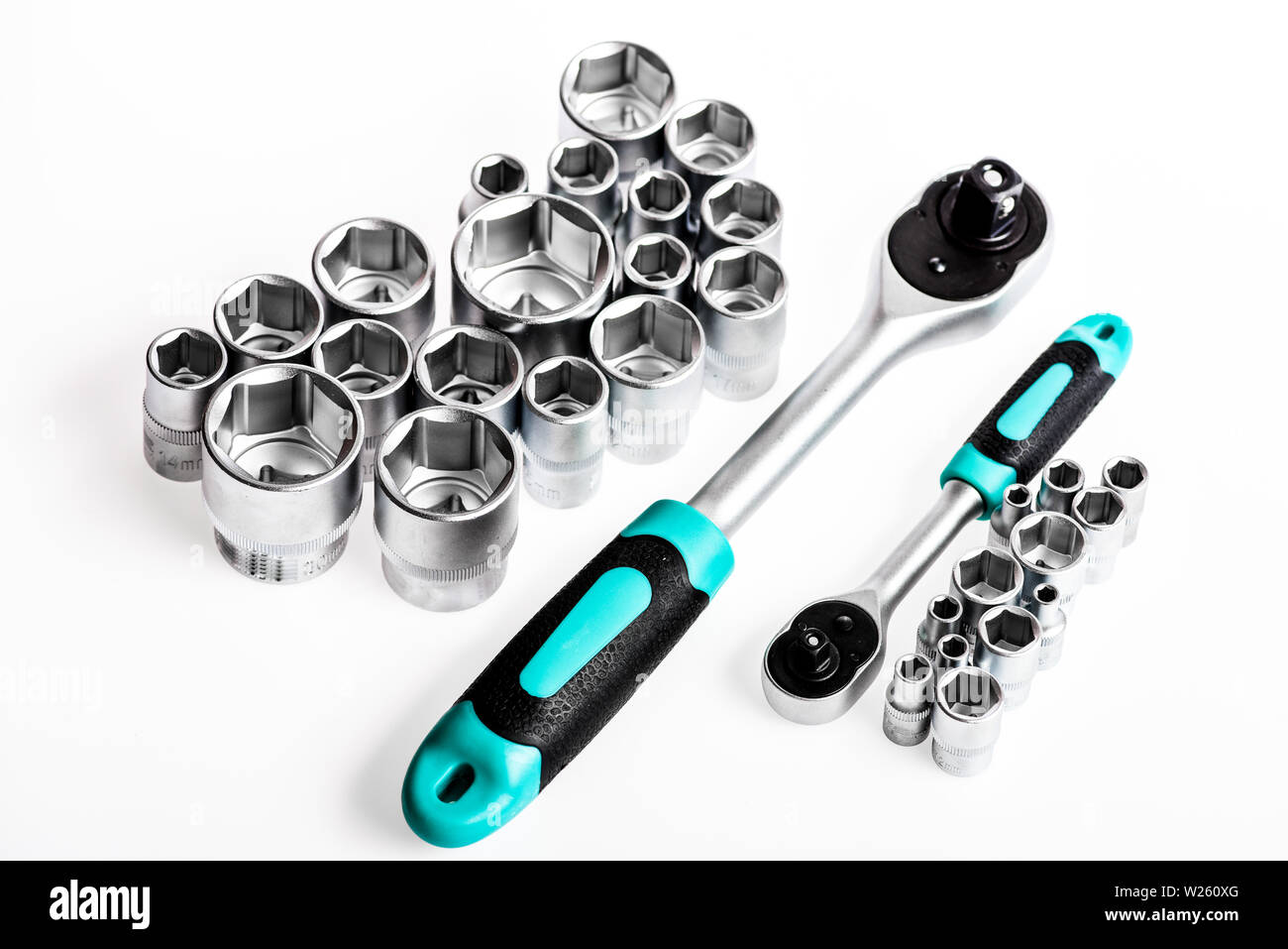 Universal socket set white background isolated. Crafts and repair. Knob ...